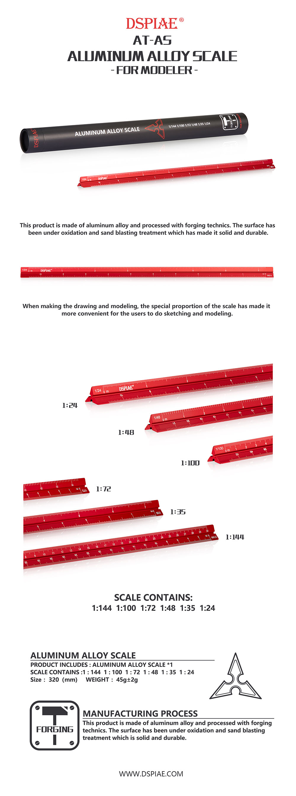 Aluminium Scale Ruler (1:24/1:35/1:48/1:72/1:100/1:144) DSPIAE - HM Hobbies